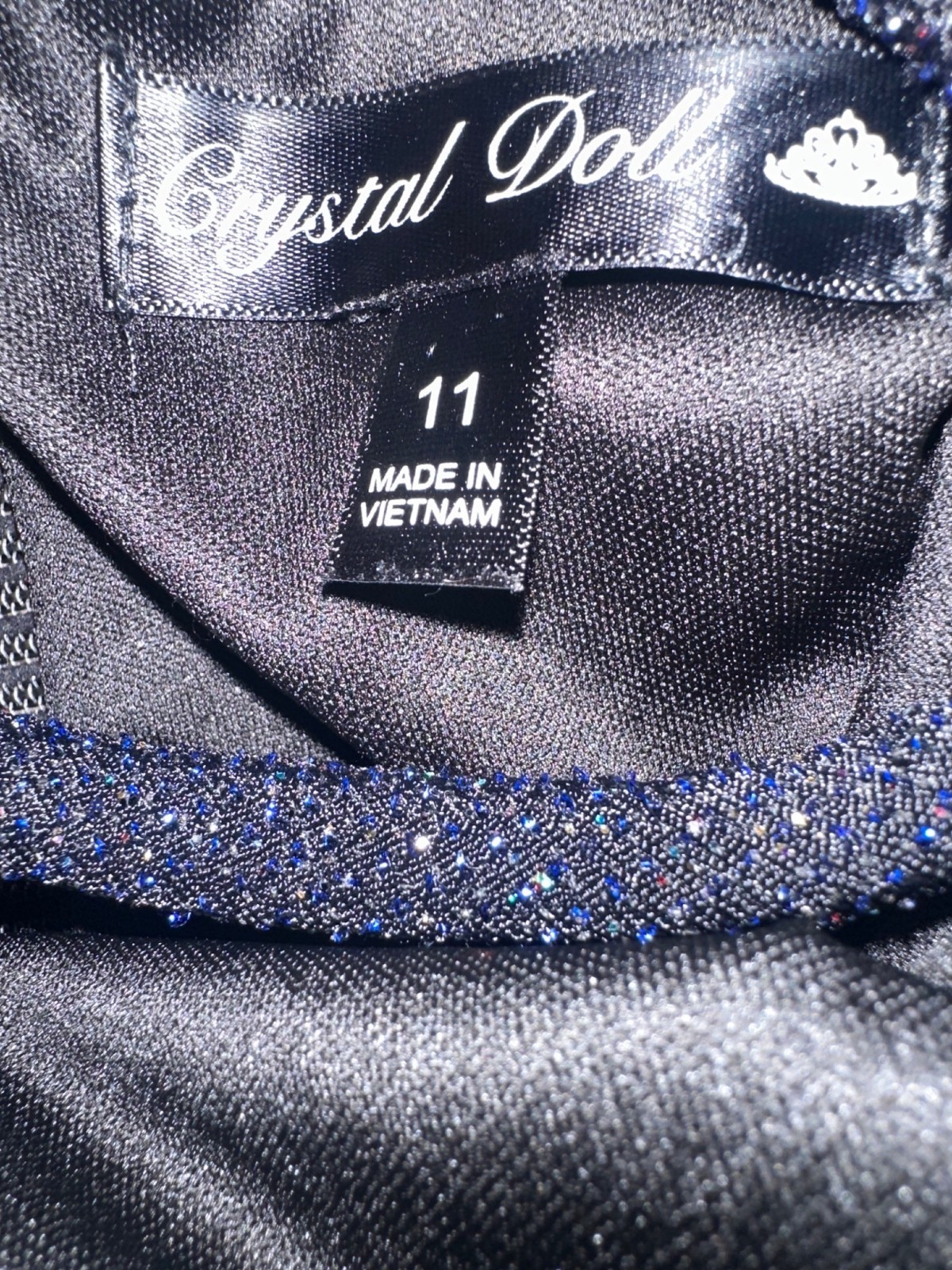 Navy Blue Crystal Prom Dress Size 11 Ruched Crisscros… - Gem