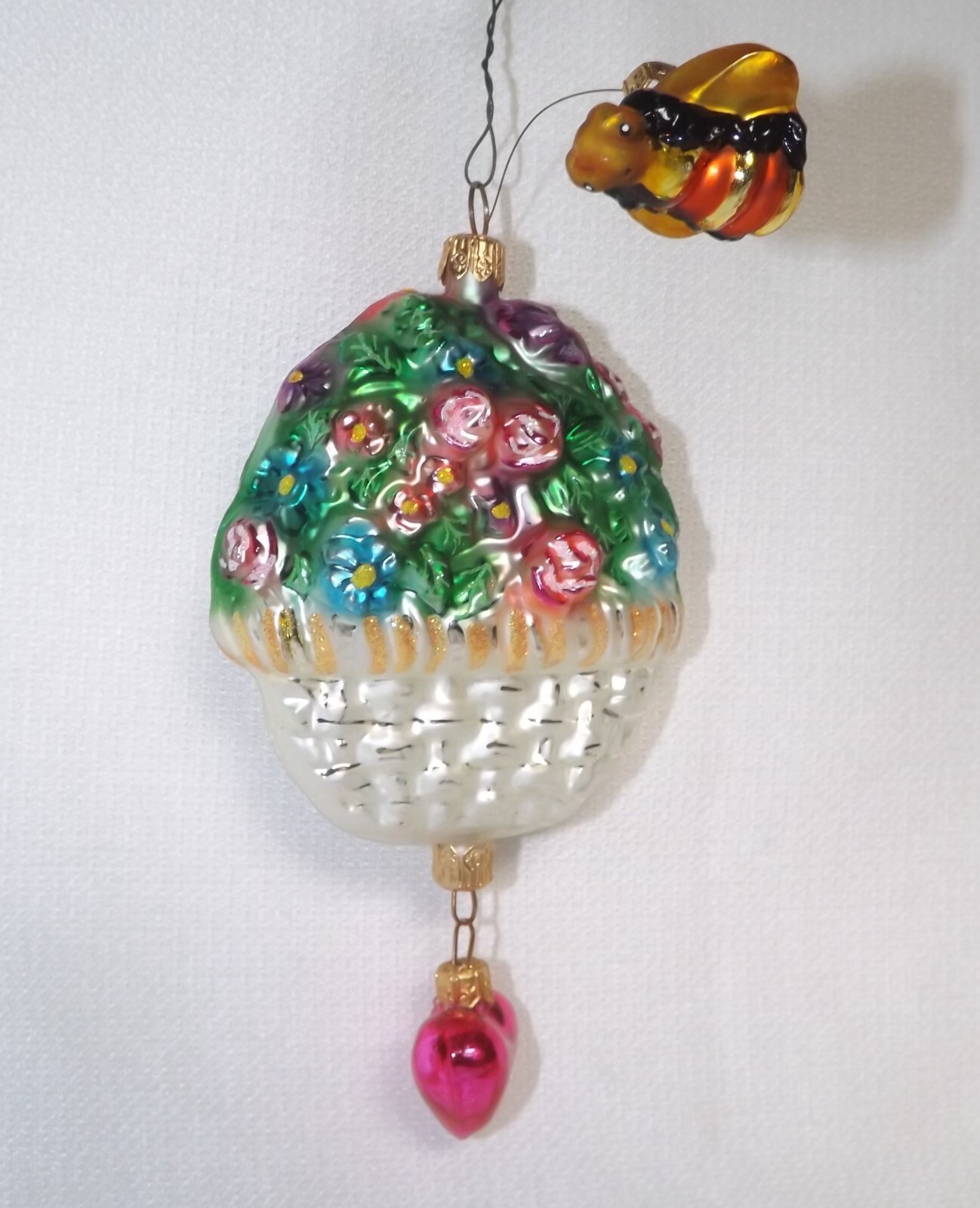 Christopher Radko Ornament Spring Basket Flower Heart and Bee | eBay