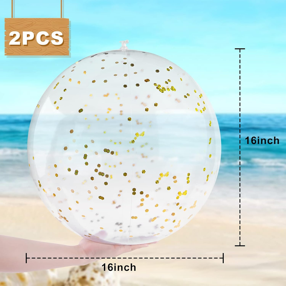 2PCS Inflatable Beach Balls, Glitter Beach Ball 16 Inch Clear ...