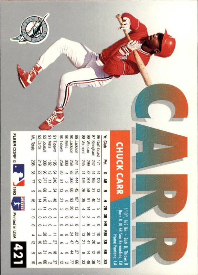 1993 Fleer Baseball Card #421 Chuck Carr | eBay