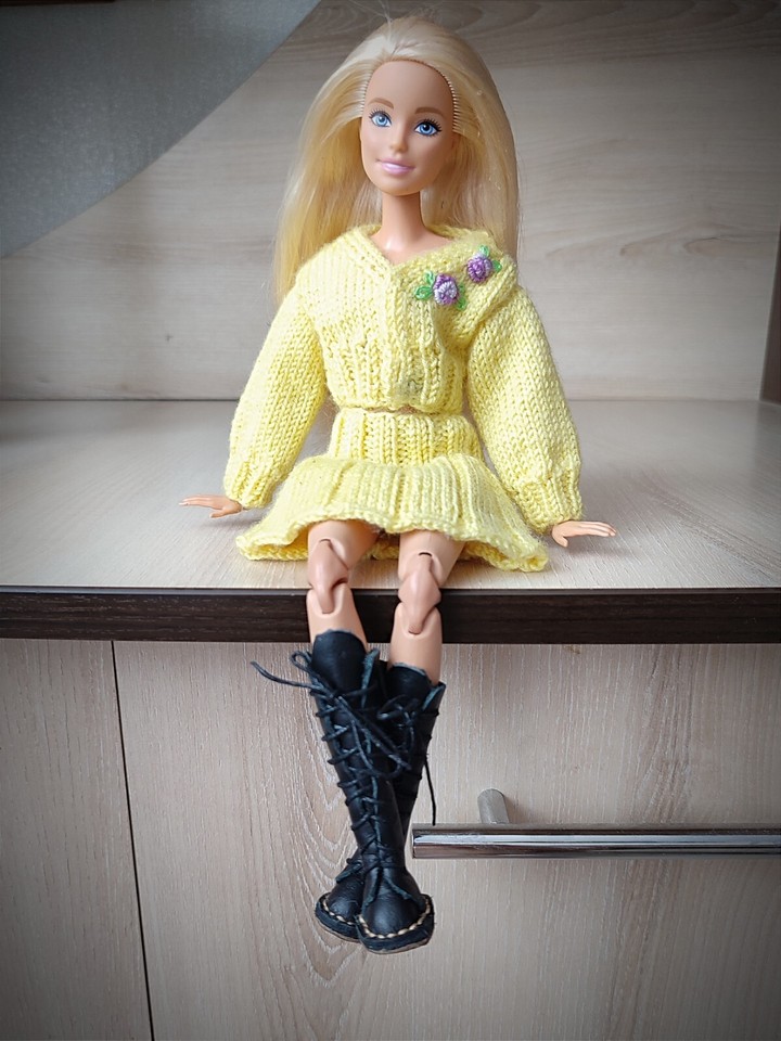 Barbie shoes leather . Barbie black boots handmade. High boots for ...