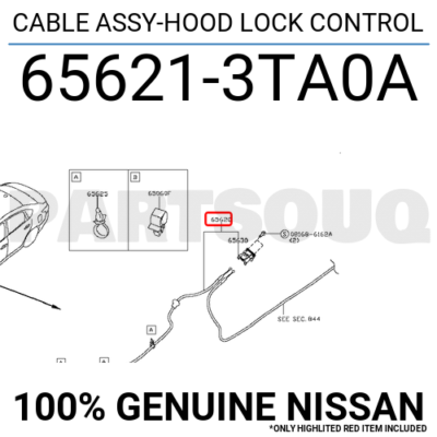 656213TA0A Genuine Nissan CABLE ASSY-HOOD LOCK CONTROL 65621-3TA0A | eBay