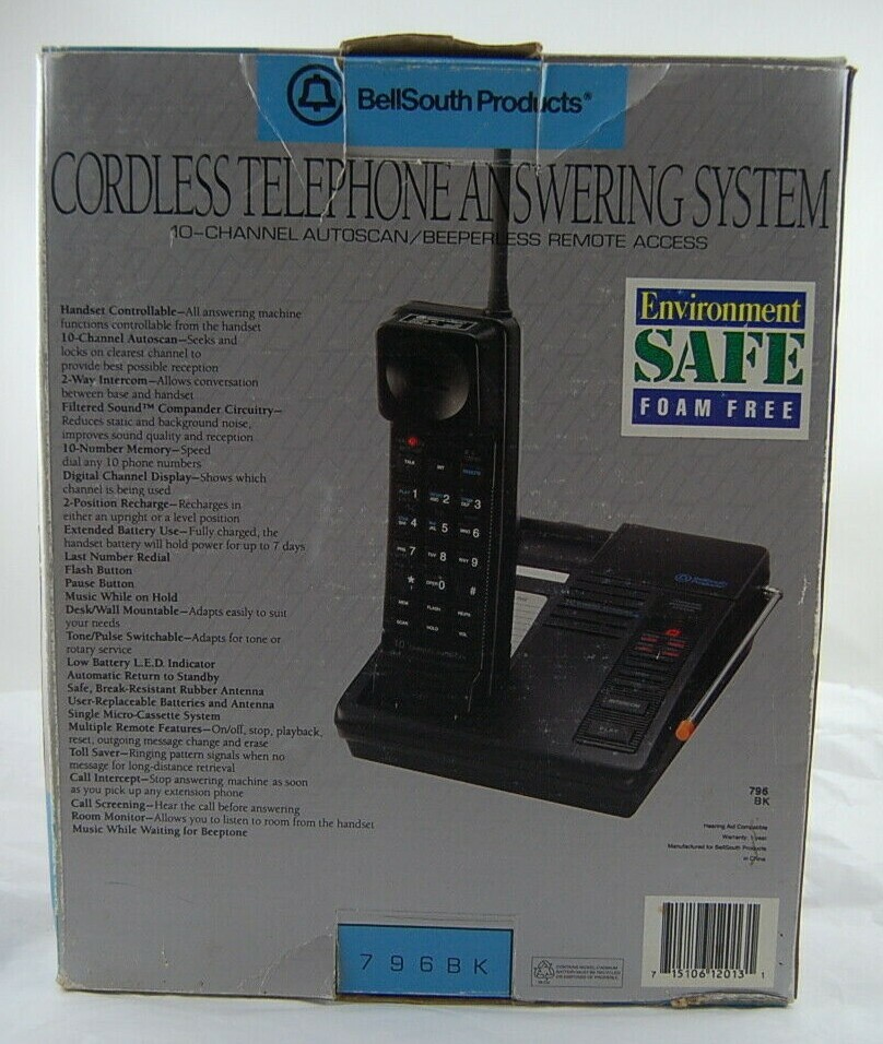 BellSouth Cordless Telephone Answering System Microcassette 10 Channel ...
