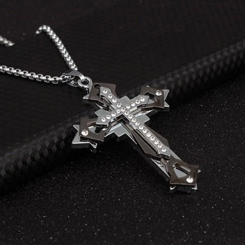 Fashion Alloy Diamond Cross Necklace Men's Personality Hip Hop Pendant ...