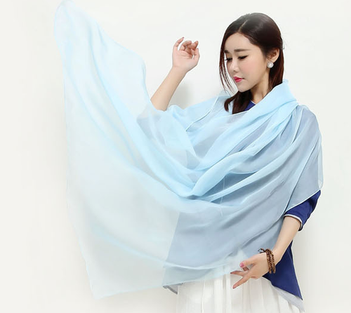 100% Silk Scarf Women neckerchief Shawl Wrap solid light blue MY115-13 ...