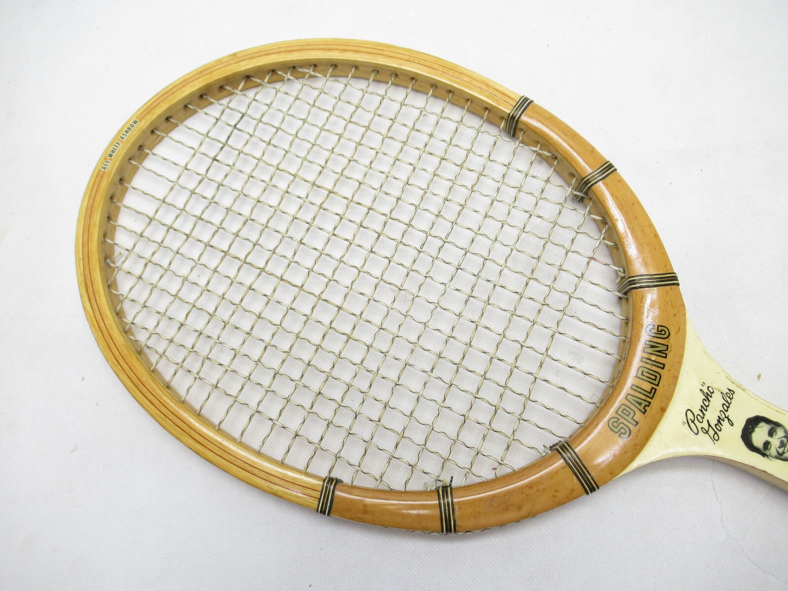 VTG SPALDING "PANCHO GONZALES TOP FLITE" WOOD TENNIS RACQUET. ANTIQUE ...
