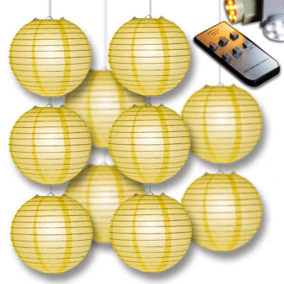 12 Inch Lemon Yellow Paper Lantern Remote Controlled LED Lights (10 ...
