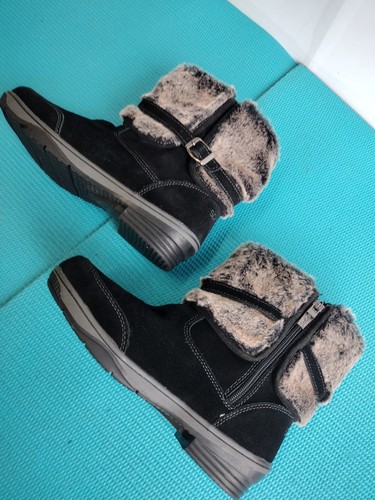 Sporto Womens Winter Ankle Boots Booties Blak Leather Suede Faux Fur ...
