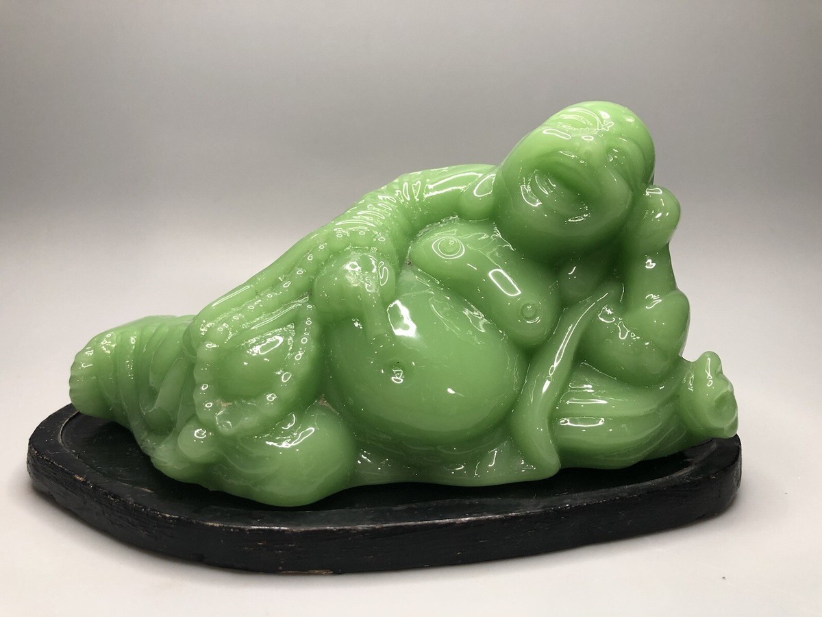Green Jade Laughing Buddha Statue Maitri Export Natural Crystal Green