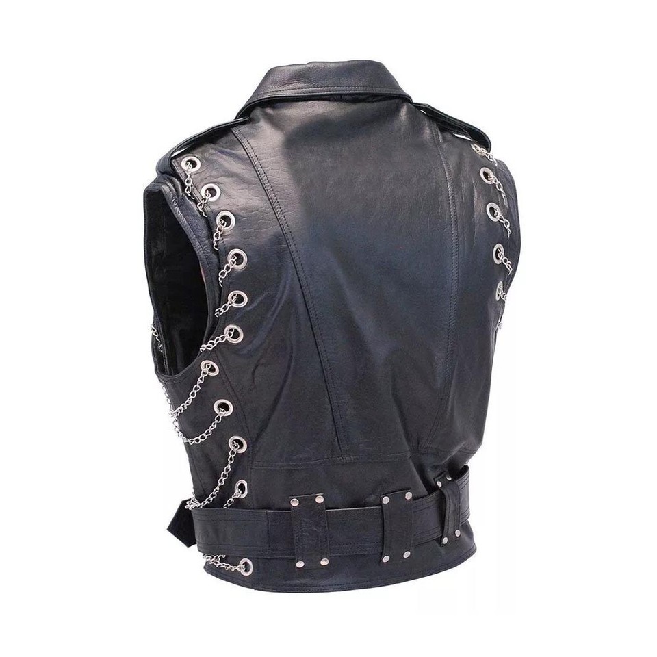 Men's Studded Moto Vest Black Spiked Punk Studded Black Leather Vests ...