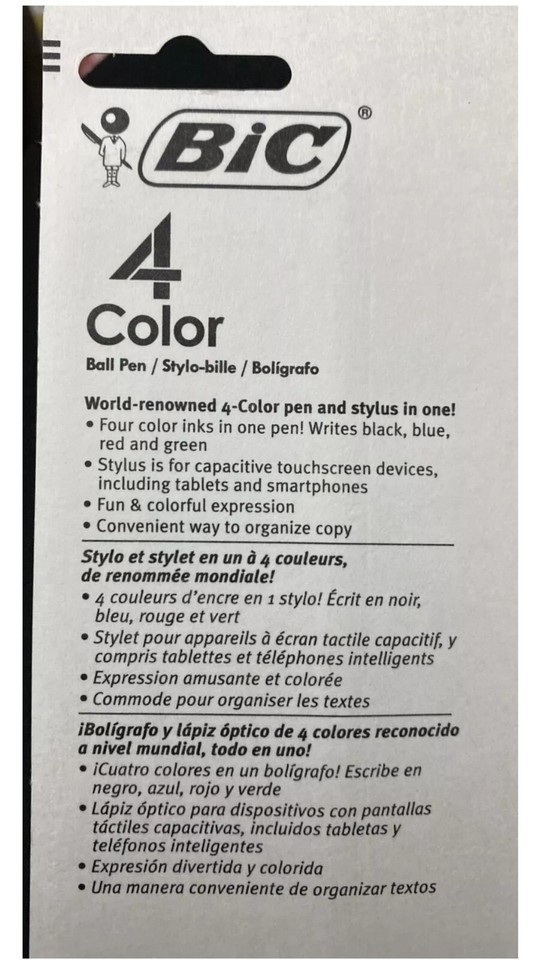 2X BIC 4 Color Stylus + Ballpoint Pen Medium Point Black Red Green Blue ...