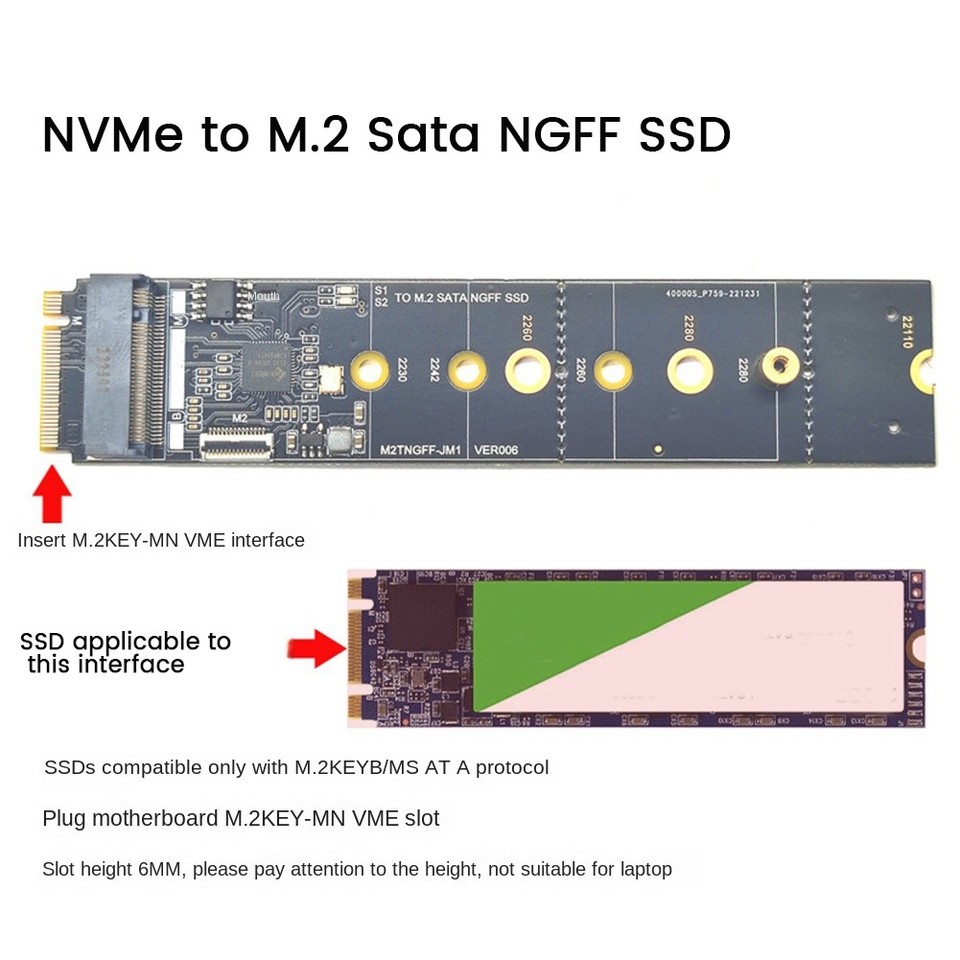 M2 KEY-M NVME PCI-E zu SATA3.0 Erweiterungskarte zu Festplatte Transfer ...