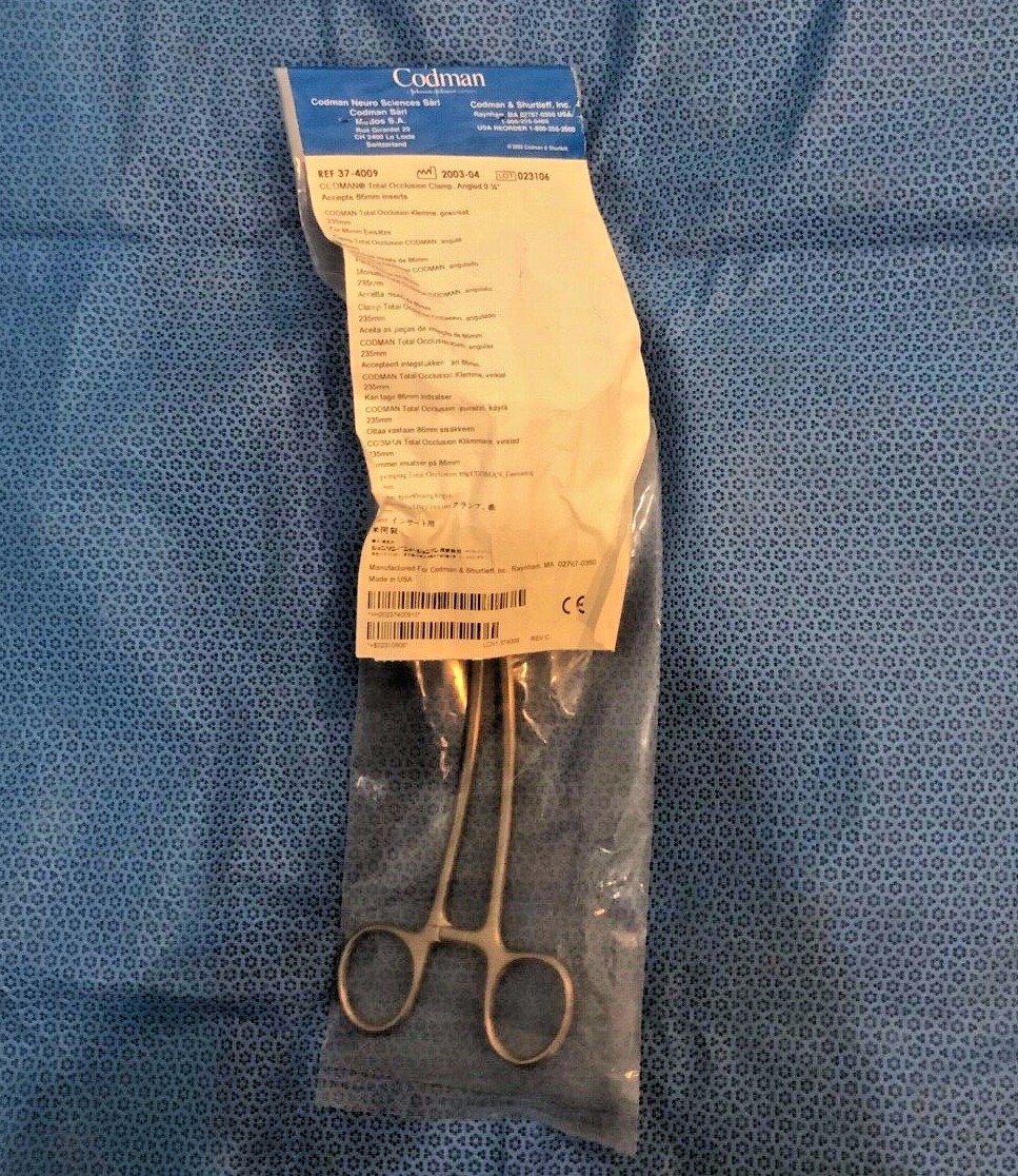 Codman 37-4009 Total Occlusion Clamp Angled 9 1/4" Accepts 86mm Inserts ...