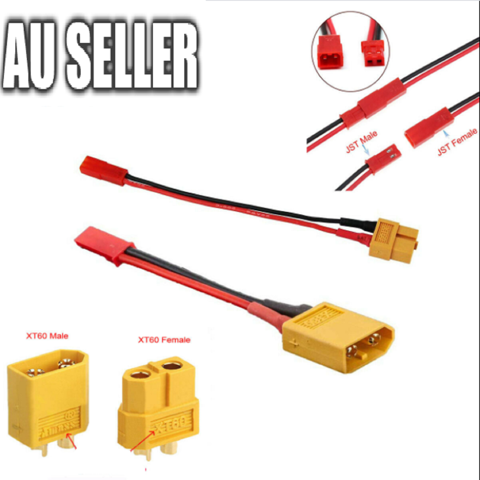 Amass XT60 to JST Male Female Plug Connector Adapter 10cm 18AWG ...