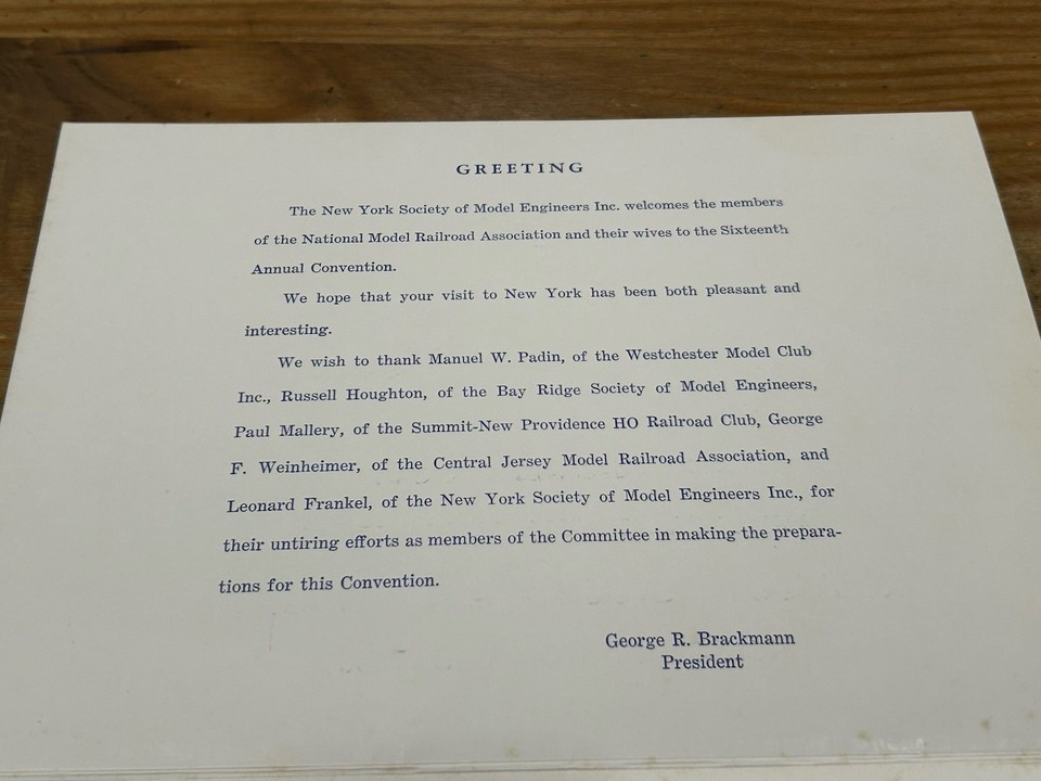 1951 NMRA 16th Convention Broadway Limited Menu Pennsylvania Railroad ...
