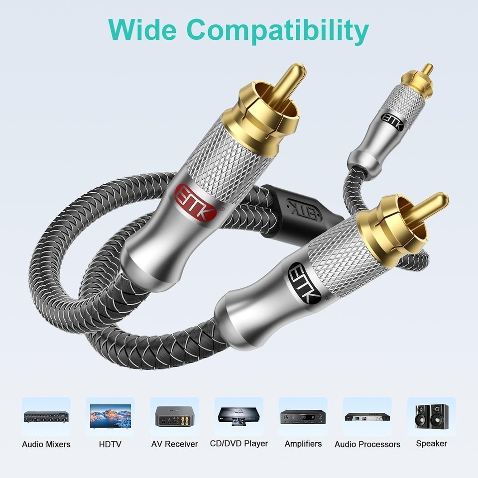 RCA Y Splitter 15Ft/5M- Bi-Directional 1 Male to 2 Male Subwoofer ...