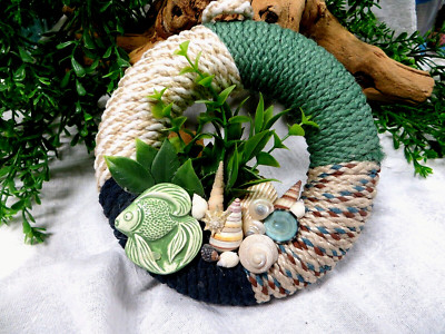 Small Fish wreath with seashells_beach home decor_hand made tropical ...