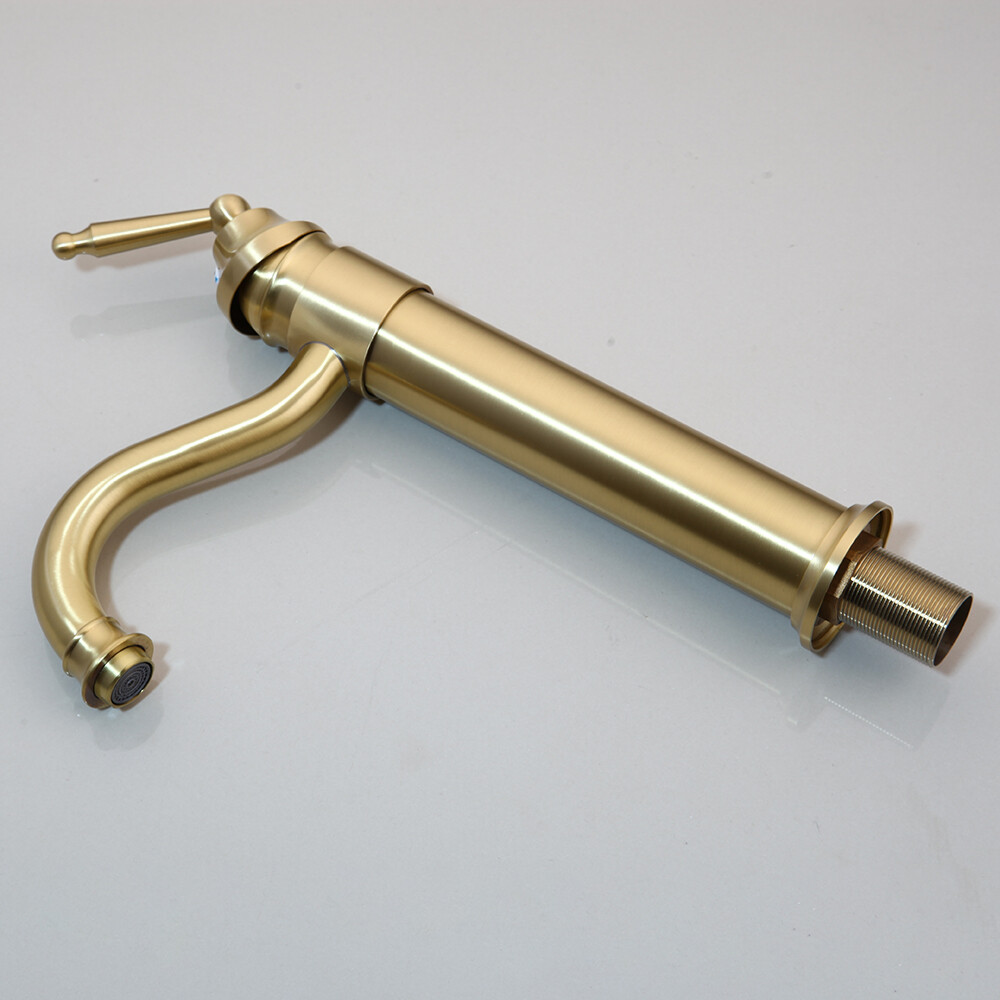 Bathroom Round Ceramic Basin Sink Combo Brushed Gold Mixer Faucet Tap ...