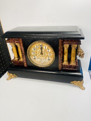 Ingraham 1911 Curfew Pillar Mantle Clock W/ Gold Accents Just Serviced ...