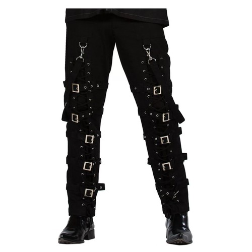 Men's Gothic Threads Pant Goth Punk Cyber Black Buckle Pant Zips Straps ...