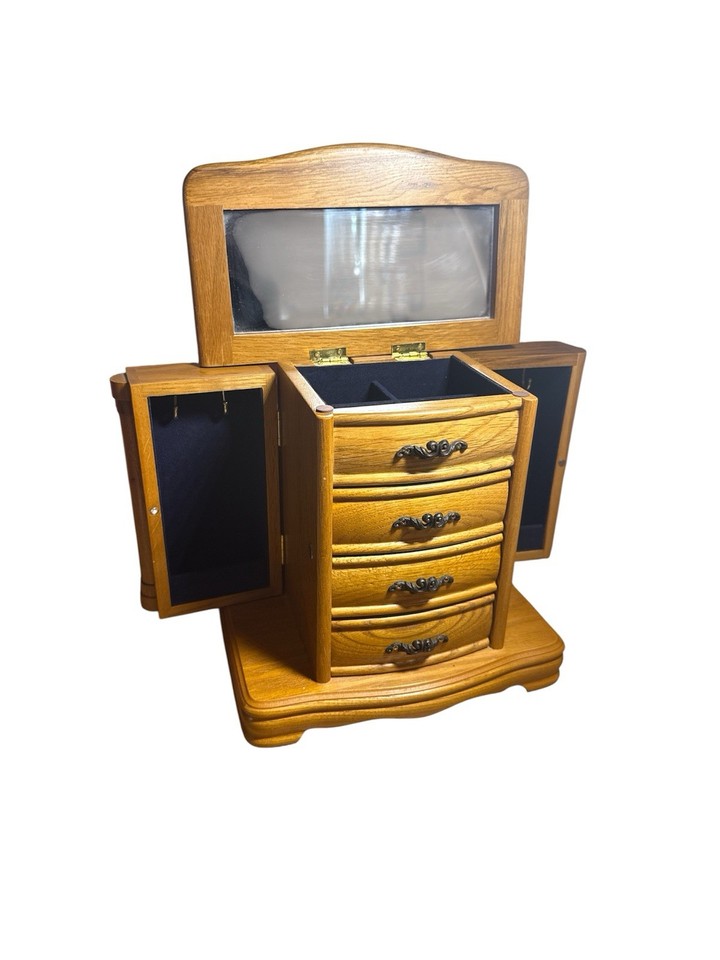 Vintage Wood Jewelry Box With Drawers 2 Side Doors Flip-Up Top Croft ...