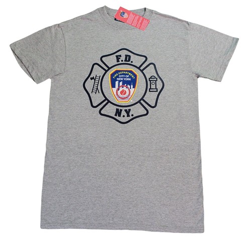 MENS GRAY FDNY T-SHIRT FIRE DEPT NEW YORK CITY OFFICIAL NYFD Tee with ...