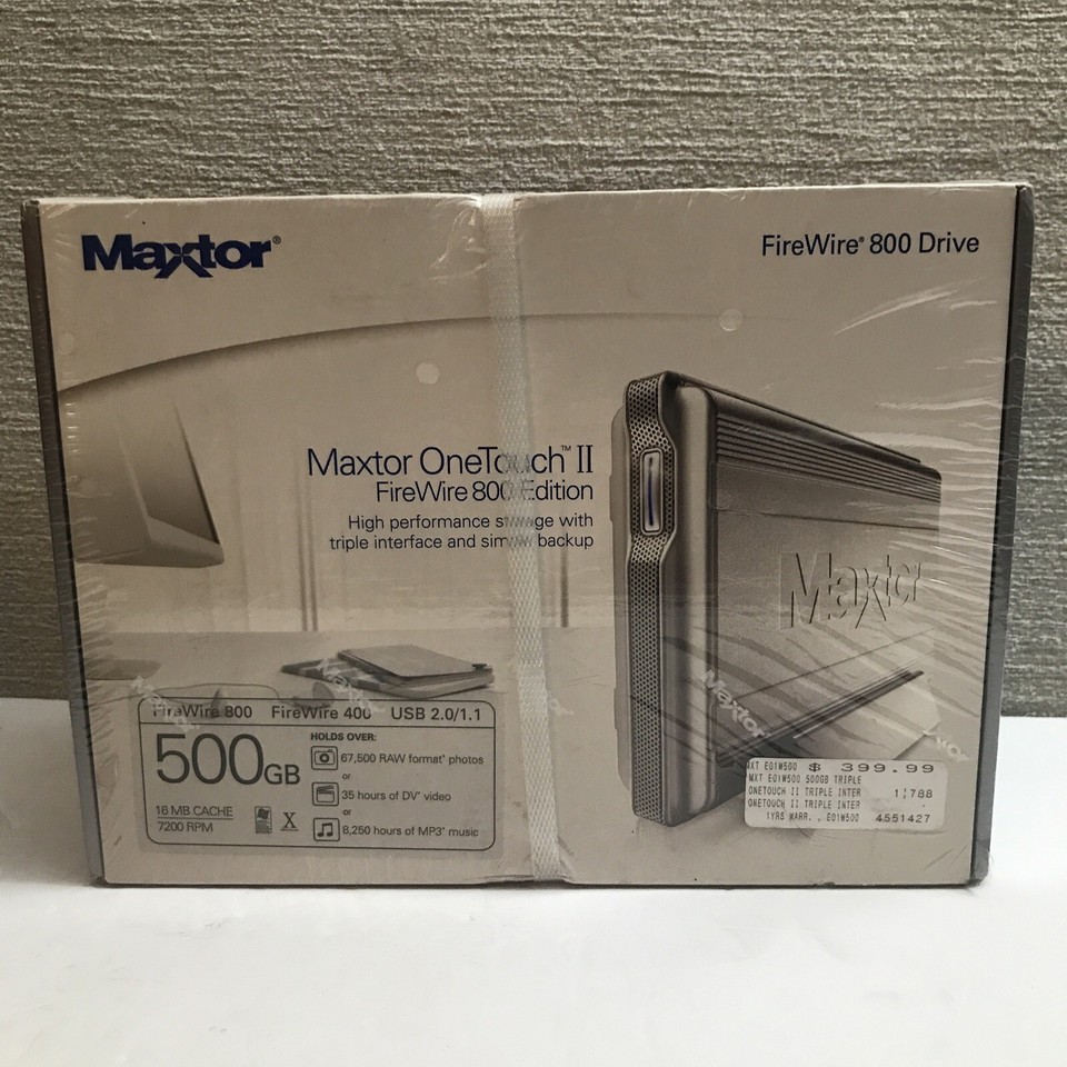 Maxtor OneTouch II 500GB External Hard Drive 7200RPM Firewire 800/400 ...