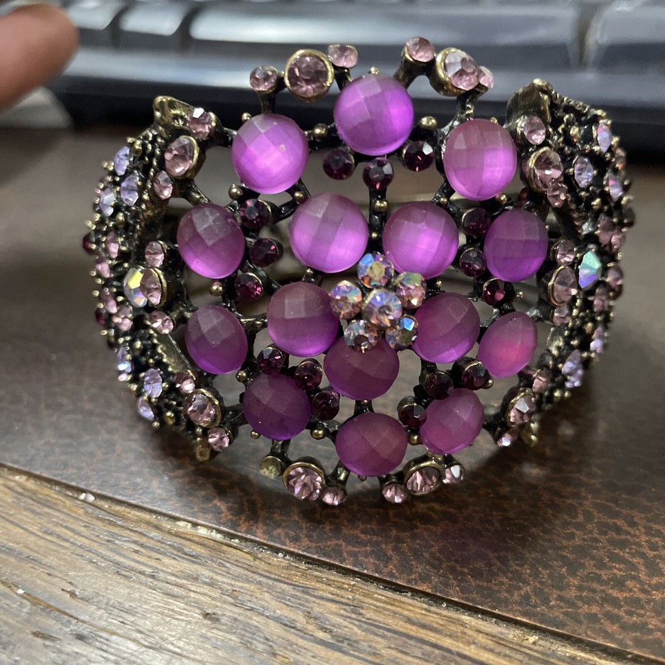 Vintage Statement Purple Bangle Rhinestone Flower Floral Bracelet | eBay