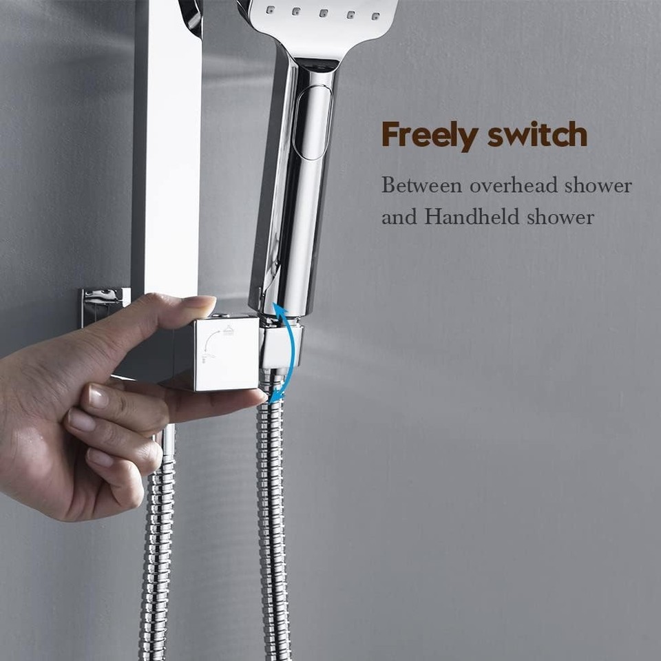 Decaura Twin Shower Head Rail Set Square Gooseneck Arm 8" Rain Chrome ...