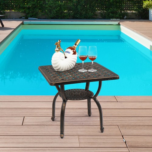Outdoor End Table Patio Furniture Cast Aluminum Side Table Rust Free ...