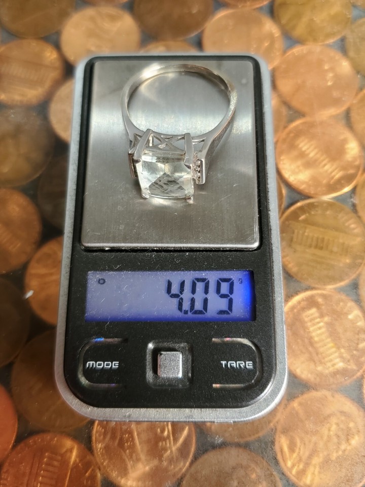 10k White Gold Gemstone Diamond Ring Signed EMA Size 9 4.09 Grams | eBay