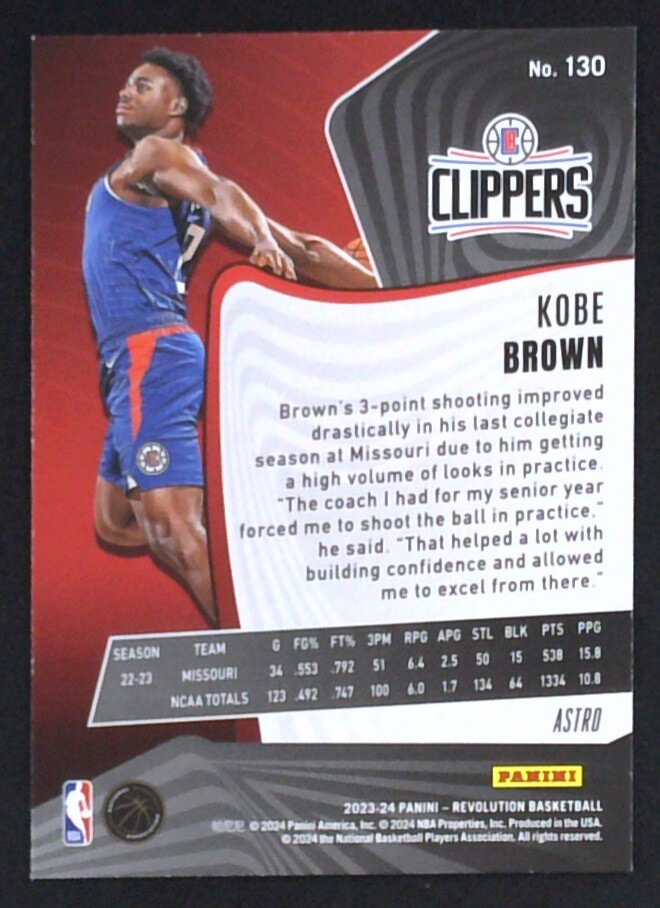 2023-24 PANINI REVOLUTION KOBE BROWN #130 ASTRO Basketball Rookie ...
