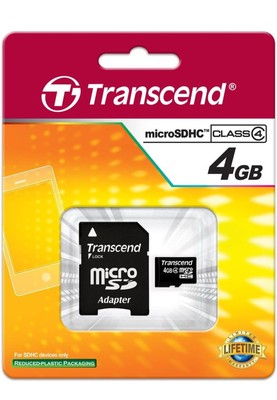 Transcend 4GB Micro SD Memory Card + Adapter for Camera Phone MP3 ...