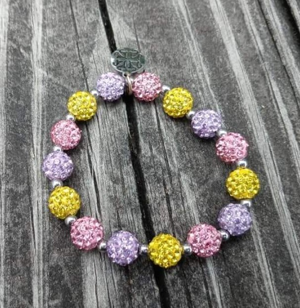 New Rustic Cuff Bracelet Pastel Stretch Beaded Pink Purple Yellow Silver RC Logo | eBay