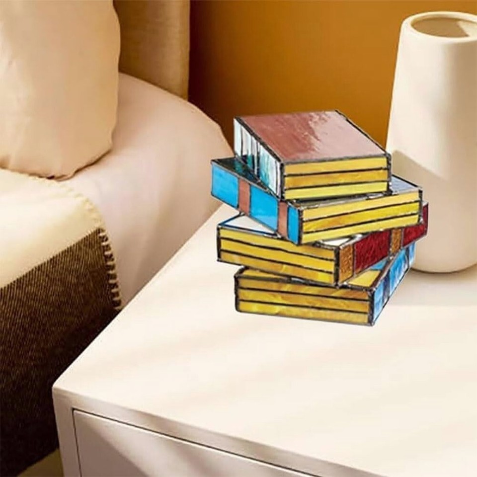 Stained Glass Stacked Books Lamp Lighting Home Book Table Lamps ...