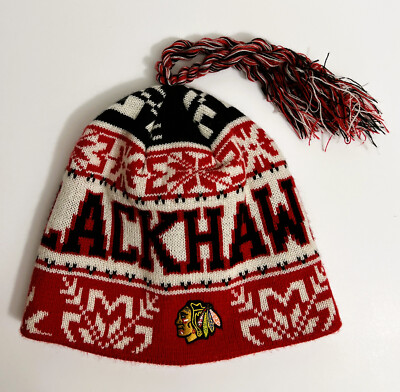 Chicago Blackhawks Winter Ski Stocking Hat Beanie Tassel Knit Cap ...