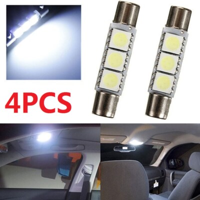 4Pcs White HID 3-SMD 31mm 6641 Fuse LED Light Bulb Vanity Mirror Sun ...