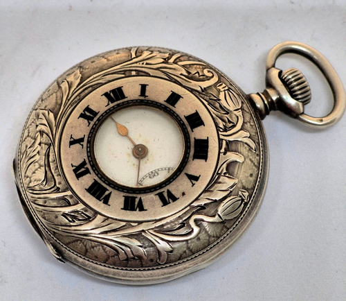 LONGINES POCKET WATCH SILVER CASE HALF HUNTER SCENE FLOWERS | eBay