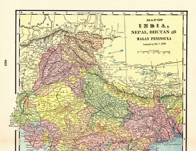 1905 Antique INDIA Map George Cram Atlas Map of India Gallery Wall Art ...