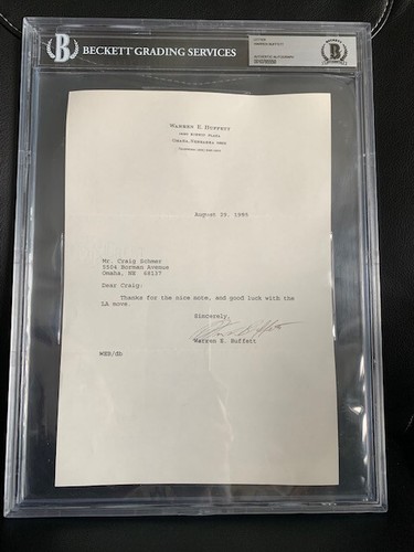 WARREN BUFFETT SIGNED LETTER ON OWN STATIONARY 1995 RARE BECKETT ...
