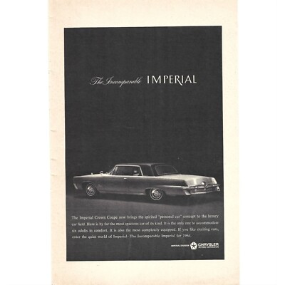 Imperial Crown Coupe Chrysler Luxury 1960s Vintage Print Ad 9 inch Tall ...
