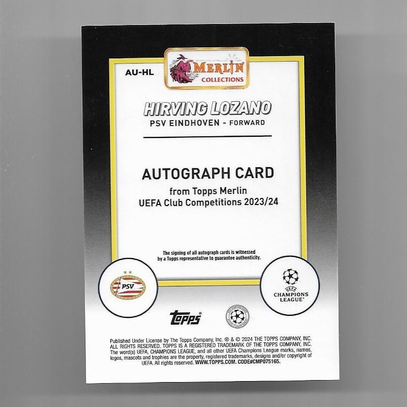 2023-24 Topps Merlin UEFA Autograph Auto Card : Hirving Lozano #065/150 ...