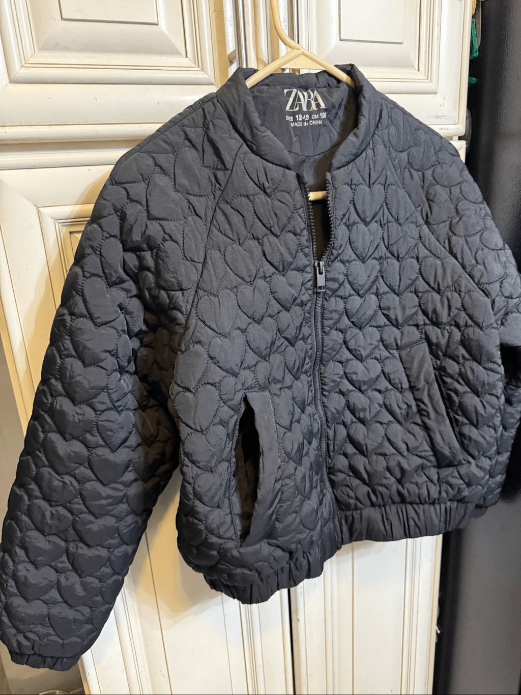Zara Kids Quilted Hearts Full Zip Bomber Jacket Black Size 12-13 | eBay