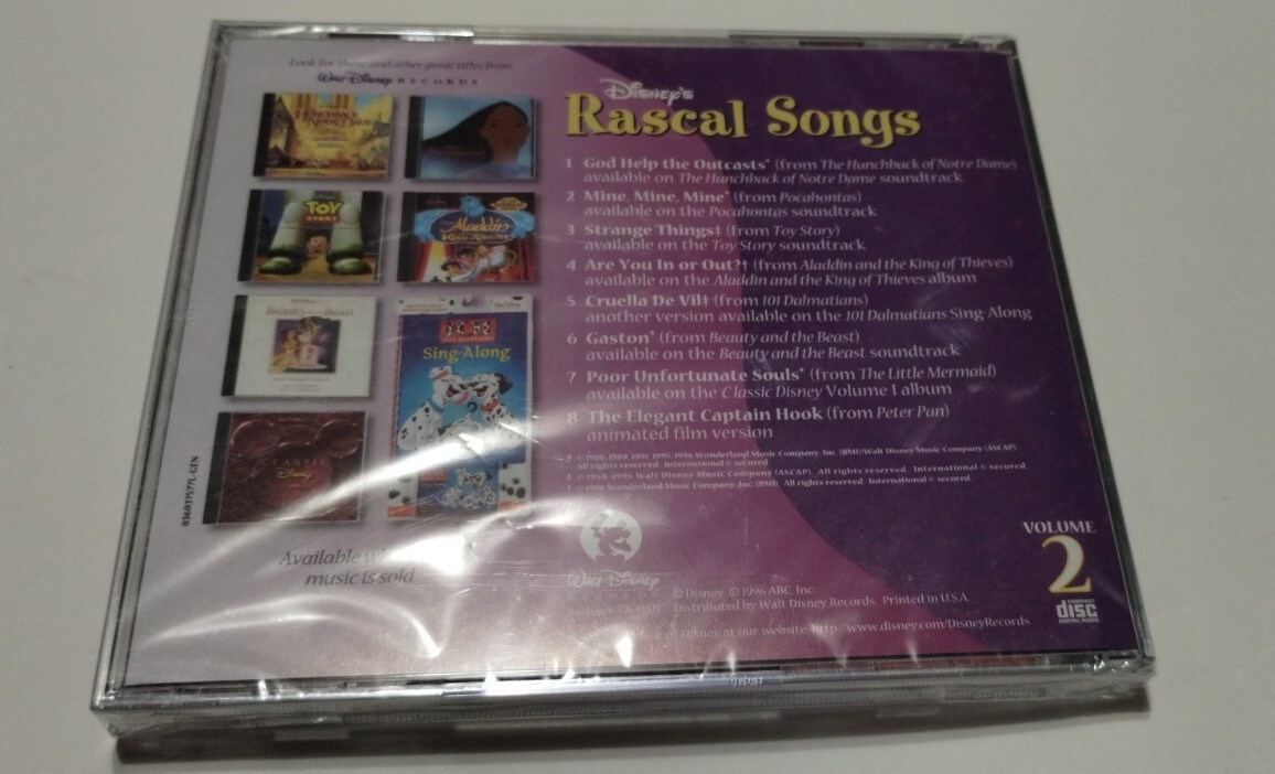 Disneys Rascal Songs Volume 2 Music CD McDonalds Celebrates Disney ...