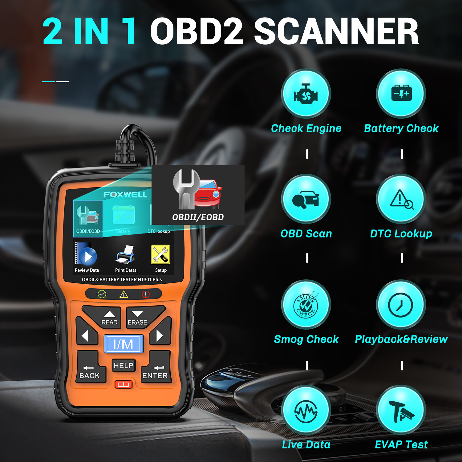 Foxwell NT301 OBD2 Scanner Code Reader OBD Engine Live Data Car ...