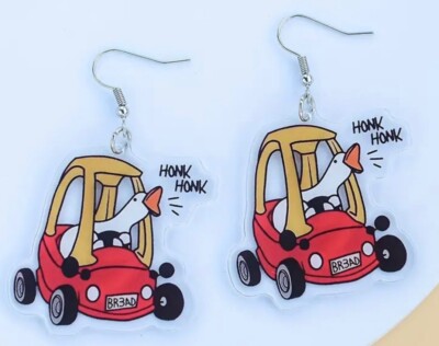 NEW Flat Playful Acrylic Goose Driving Toy Car Honk Honk Earrings ...