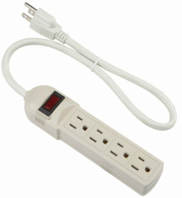 4 Outlet Compact AC POWER STRIP ivory 4 PLUG 15a Tap w/ 2 ft Grounded ...