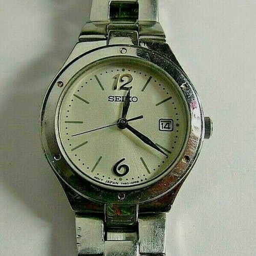 VINTAGE WOMENS QUARTZ SEIKO 7N82-0GK0 WATCH SILVER TONE SS RUNS FRESH ...