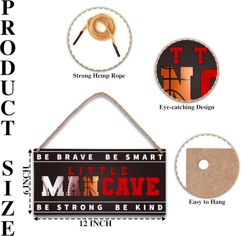 Little Man Cave, 6 * 12 Football Wooden Door Sign for Nursery Sports | eBay