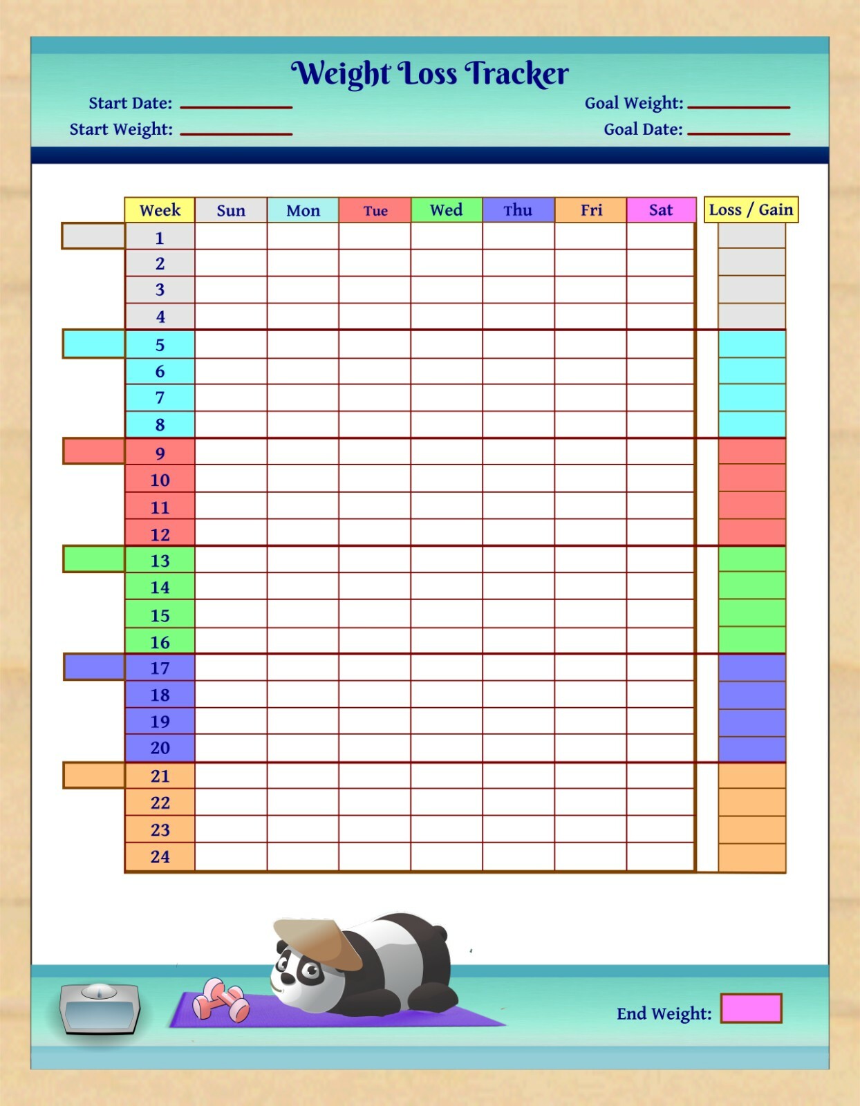 Printable Weight Loss Chart Template